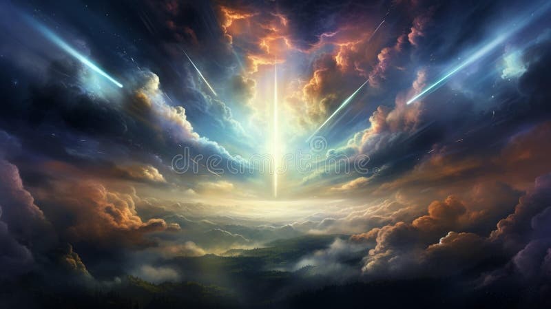 Light from the Heavens Above, AI-generated. Stock Illustration ...