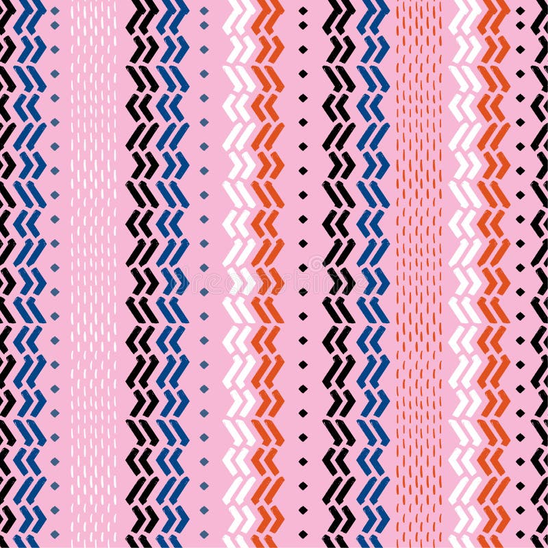 Coloful Hand Drawn Chevron Zigzag Waves in Vertical Stripe Seamless Pattern in Vector. Design ...