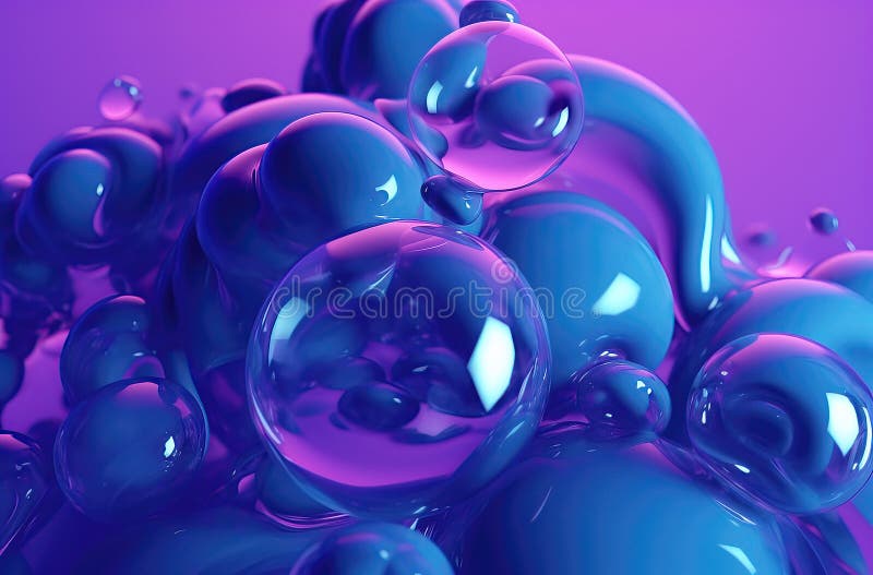 Coloful Transparent Glossy Blue Glossy Bubbles Over Pink Background ...