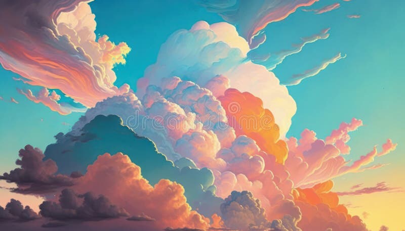 Coloful Twilling Sunset Sky with Cloudscape Drawing Background ...