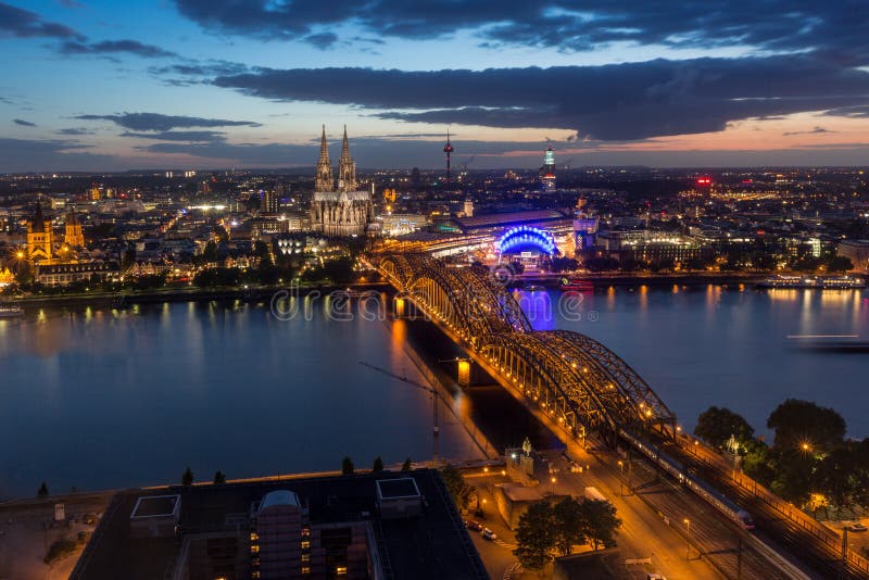 Aerial View on Cologne at Night Stock Photo - Image of innenstadt ...