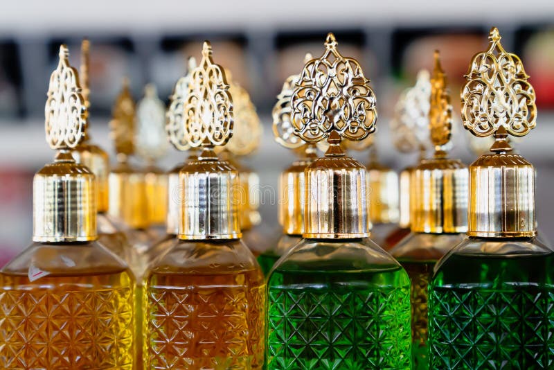 Cologne Bottles of Different Colors are Sold at the Market Stock Image ...