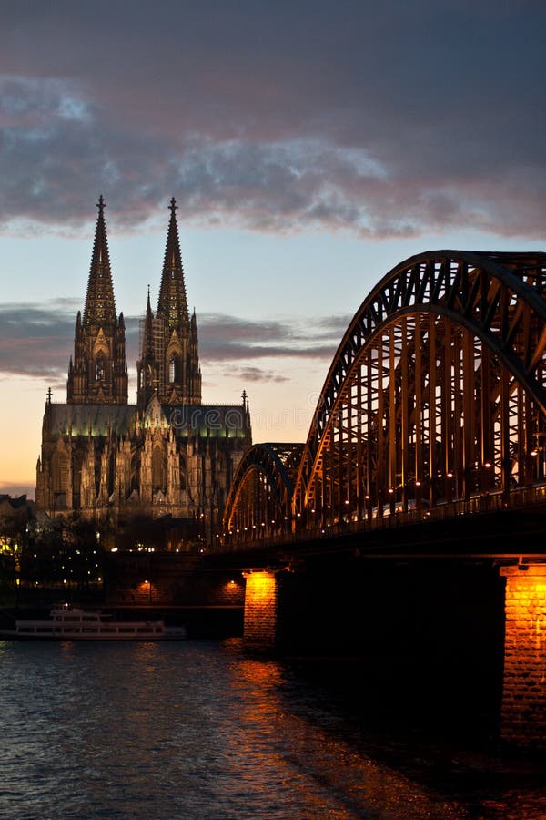 Cologne Bridge and Dom Cathedral at Sunset Stock Image - Image of ...