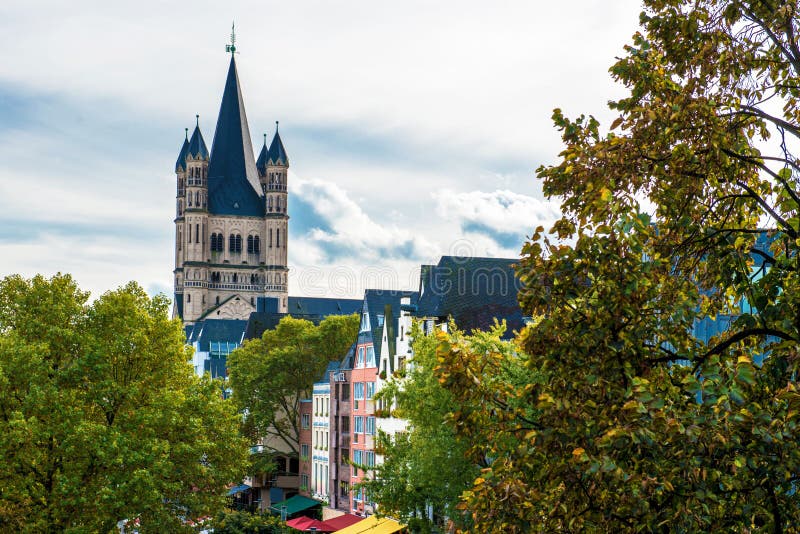 Cologne buildings in fall stock image. Image of season - 73818755