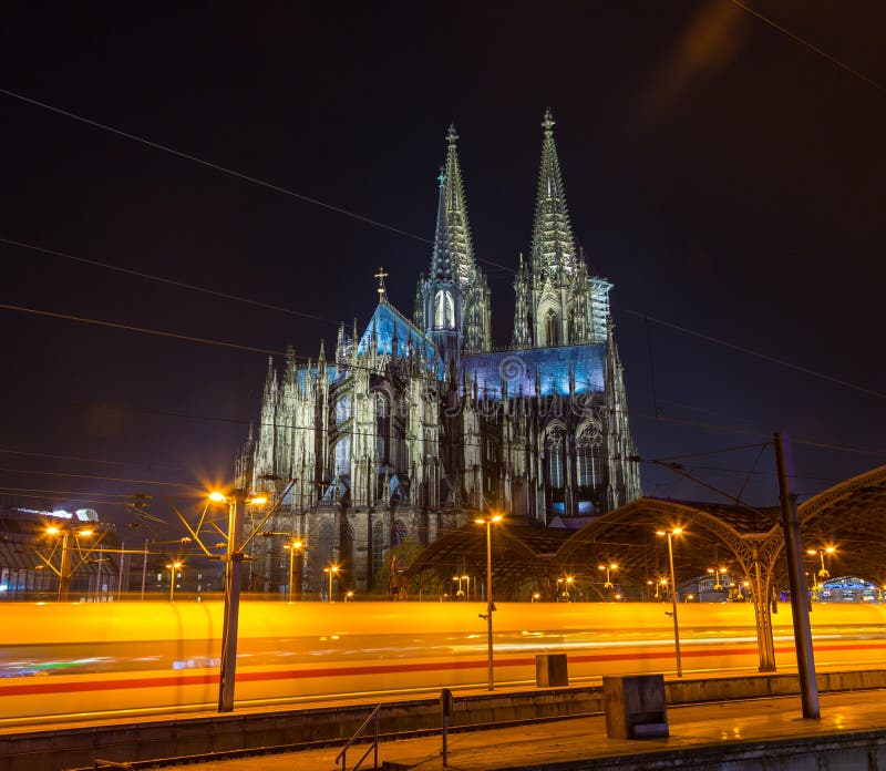 Cologne Cathedral and Hohenzollern Bridge at Sunset Nighttime Stock ...