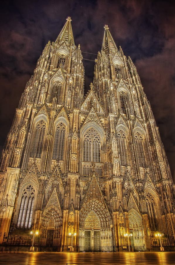 Cologne Cathedral at Night stock image. Image of illuminated - 104420393