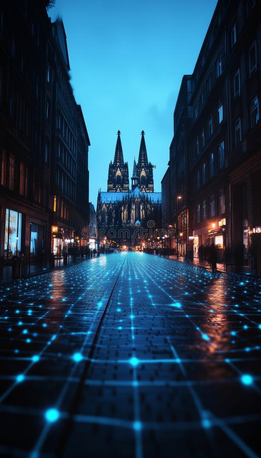 Cologne Cathedral Outlined in Blue Dots, Representing Digital Network ...