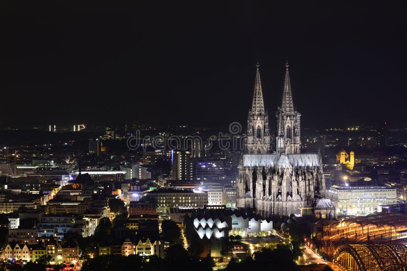 Cologne Cityscape at Night stock image. Image of historic - 109735491