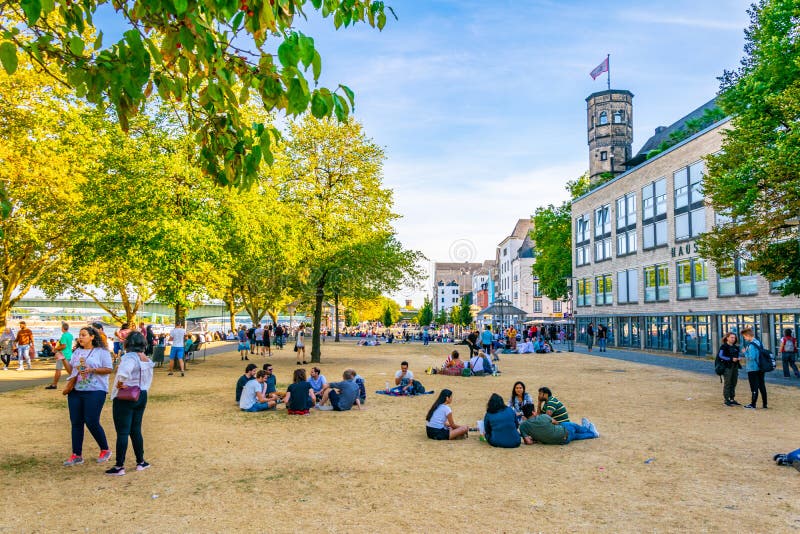 COLOGNE, GERMANY, AUGUST 11, 2018: Riverside Promenade in Cologne ...