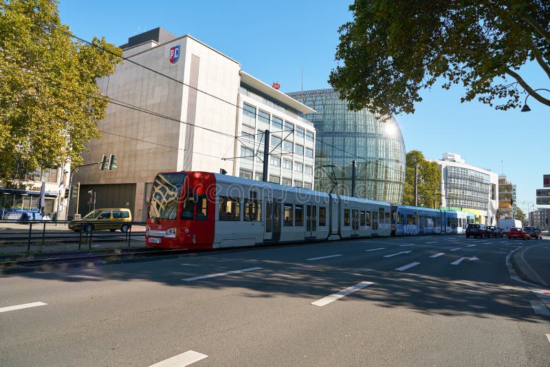 Cologne Tram at a Street Crossing, Traffic Light is on Red Editorial ...