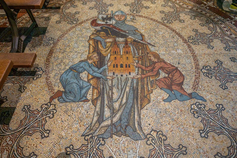Floor Mosaic at Cologne Cathedral Interior with Knight in Armor and the ...