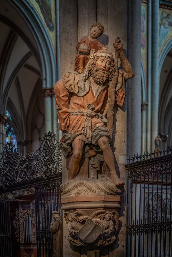 Medieval Statue of St. Christopher at Cologne Cathedral Interior ...