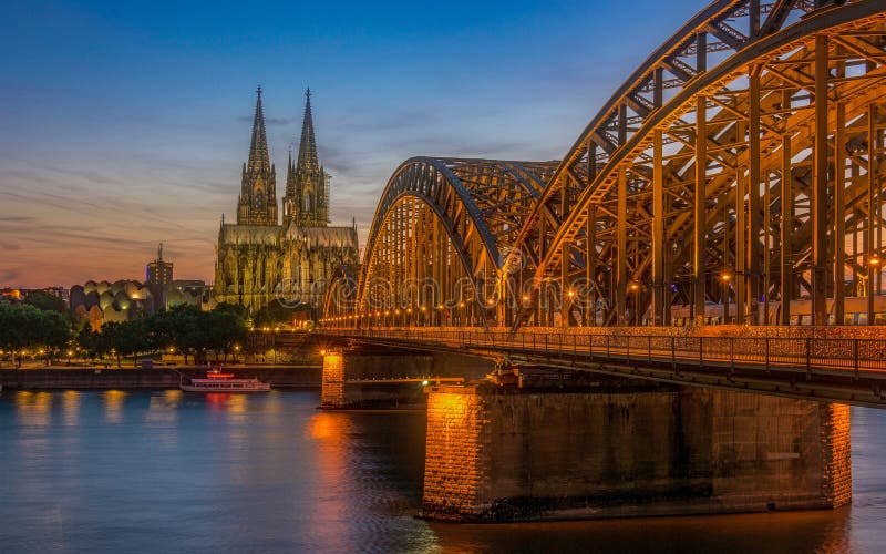Cologne Koln Germany during Sunset, Cologne Bridge with Cathedral Stock ...