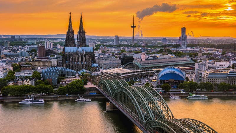 Cologne Koln Germany during Sunset, Cologne Bridge with Cathedral Stock ...