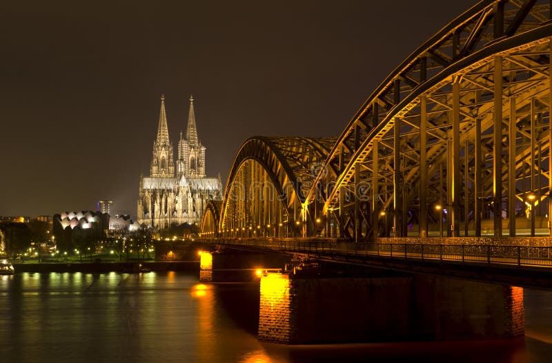 Cologne at night stock photo. Image of rhine, evening - 28007188