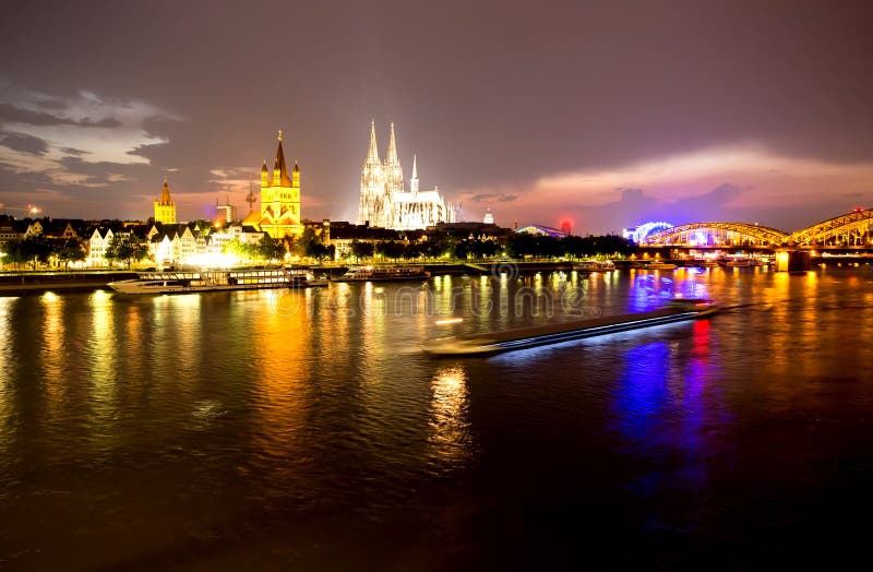 Cologne at night stock image. Image of illuminated, illumination - 50193031