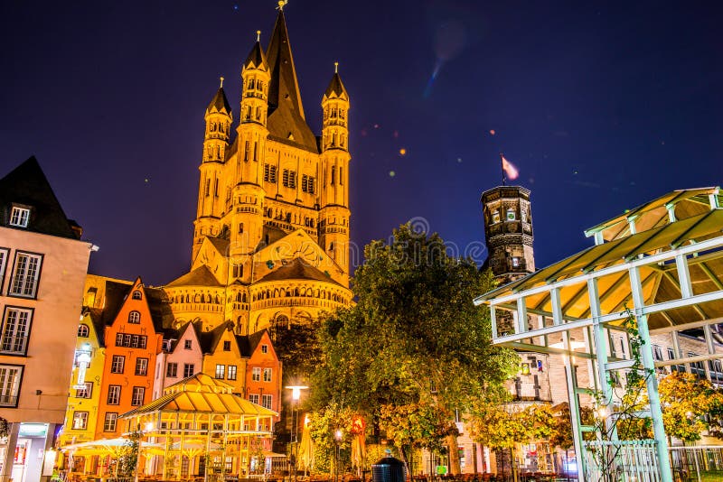 Cologne at night Germany stock image. Image of illumination - 194236199
