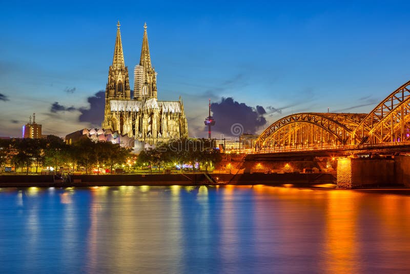 Cologne at night stock photo. Image of illuminated, bright - 44547462