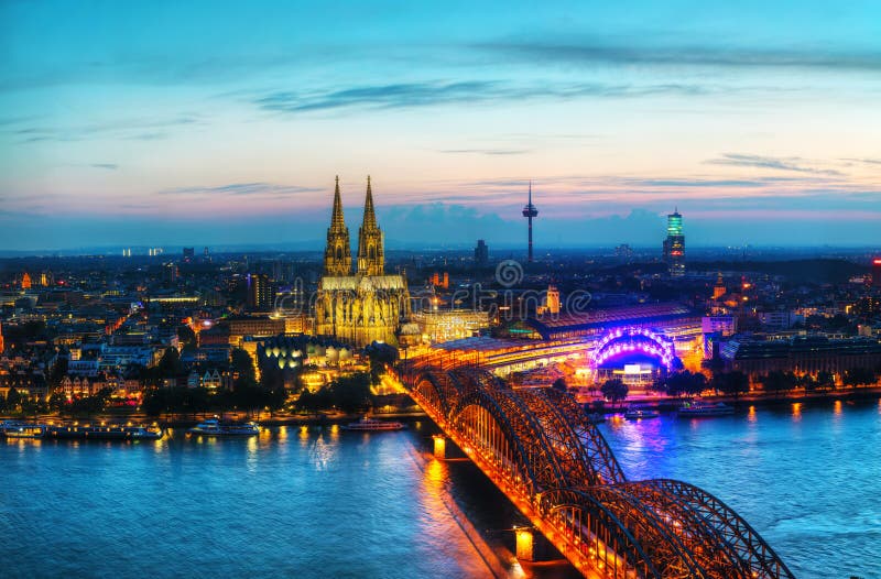 Cologne Panoramic Aerial Overview after Sunset Stock Photo - Image of ...