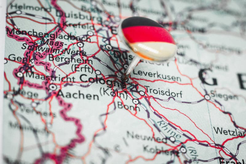 Cologne Pinned on a Map with the Flag of Germany Stock Image - Image of ...