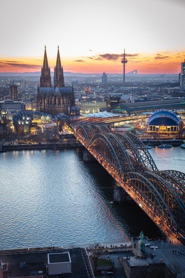 Cologne Skyline at Dusk during Spring Time Stock Photo - Image of town ...