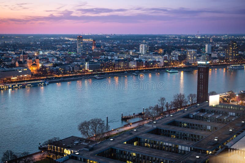 Cologne Skyline at Dusk during Spring Time Stock Photo - Image of ...