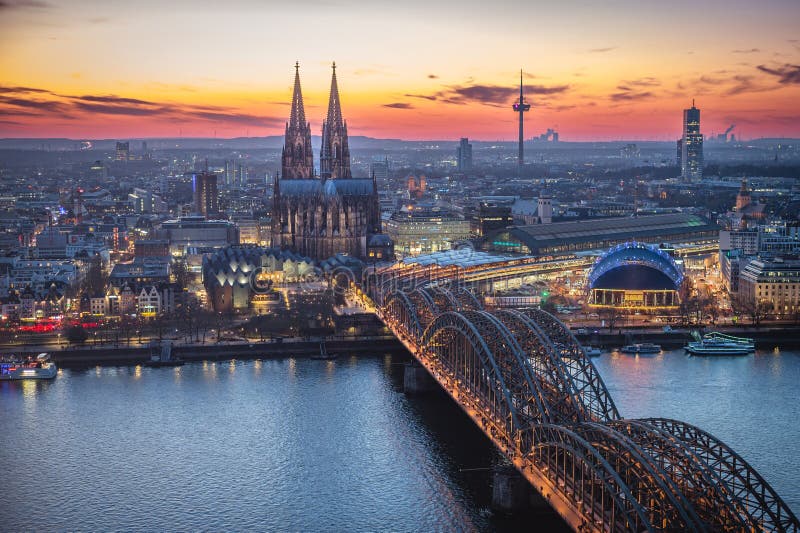 Cologne Skyline at Dusk during Spring Time Stock Photo - Image of ...