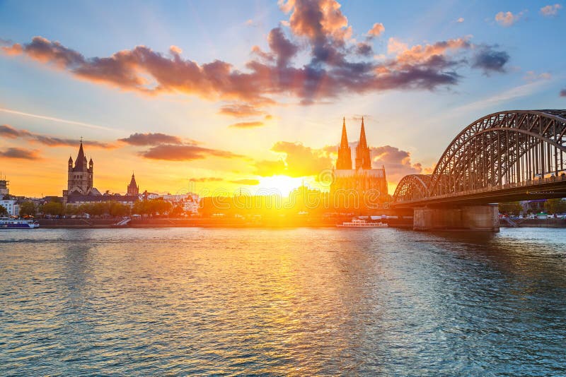 Cologne stock photo. Image of sunset, tourism, orange - 96996422
