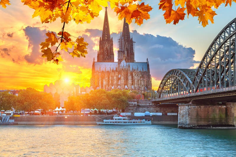 Cologne Cathedral and Hohenzollern Bridge at Sunset - Night Stock Image ...