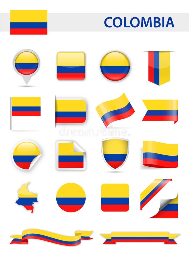 Colombia Flag Vector Set stock illustration. Illustration of flat ...