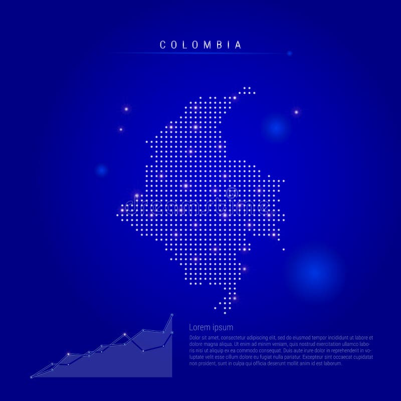 Colombia Illuminated Map with Glowing Dots. Dark Blue Space Background ...