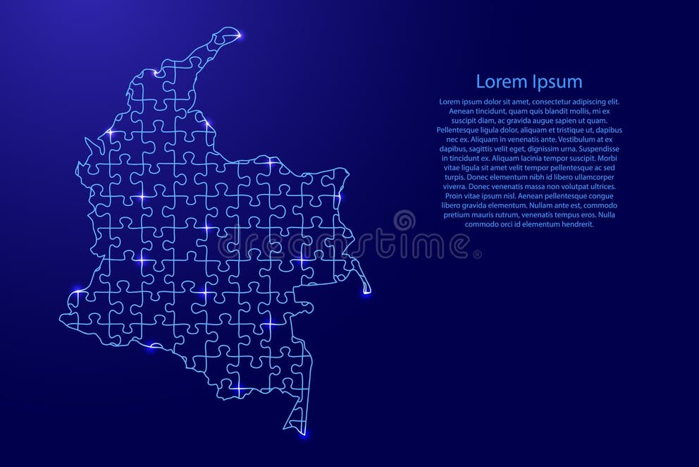Colombia Map from Blue Pattern from Composed Puzzles and Glowing Space ...