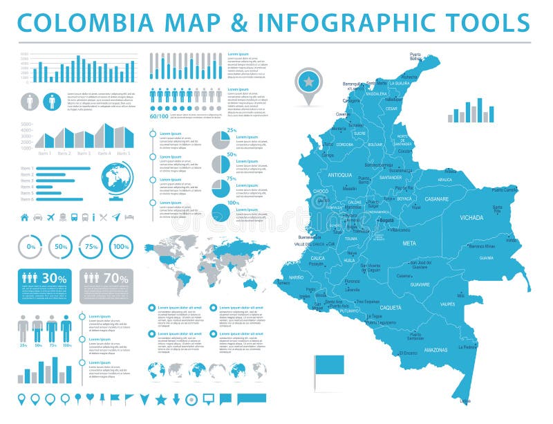 Colombia Map - Info Graphic Vector Illustration Stock Illustration ...