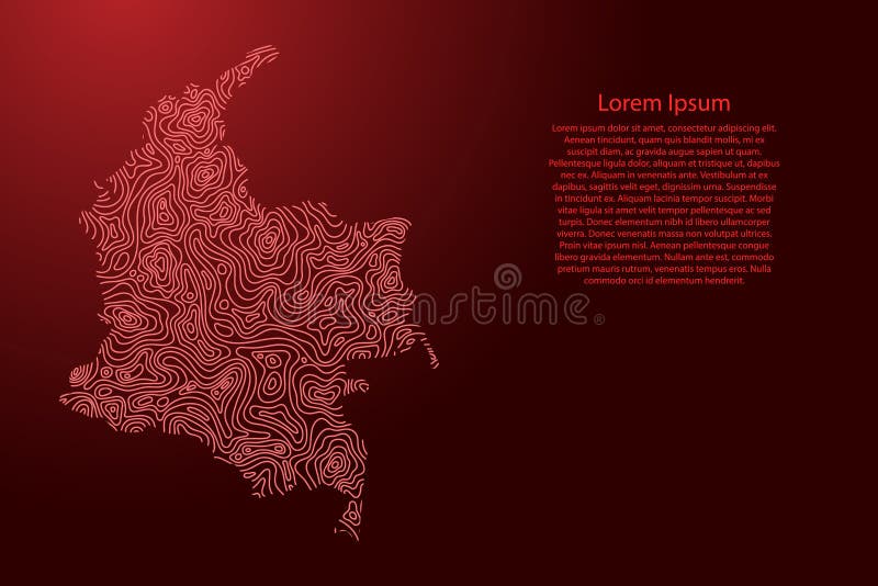 Colombia Map from Red Isolines or Level Line Geographic Topographic Map ...