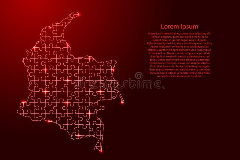 Colombia Map from Red Pattern from Composed Puzzles and Glowing Space ...