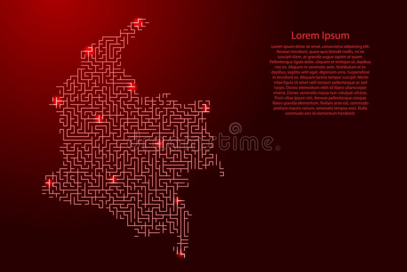 Colombia Map from Red Pattern of the Maze Grid and Glowing Space Stars ...