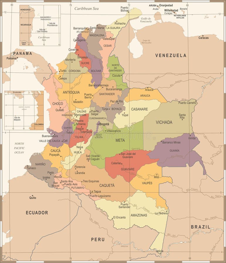 Colombia Map - Vintage Detailed Vector Illustration Stock Illustration ...