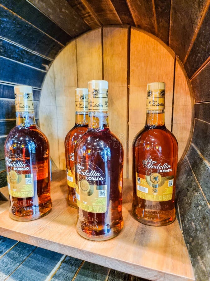 Colombia, Medellin, Display of Medellin Rum Bottles Editorial Stock ...