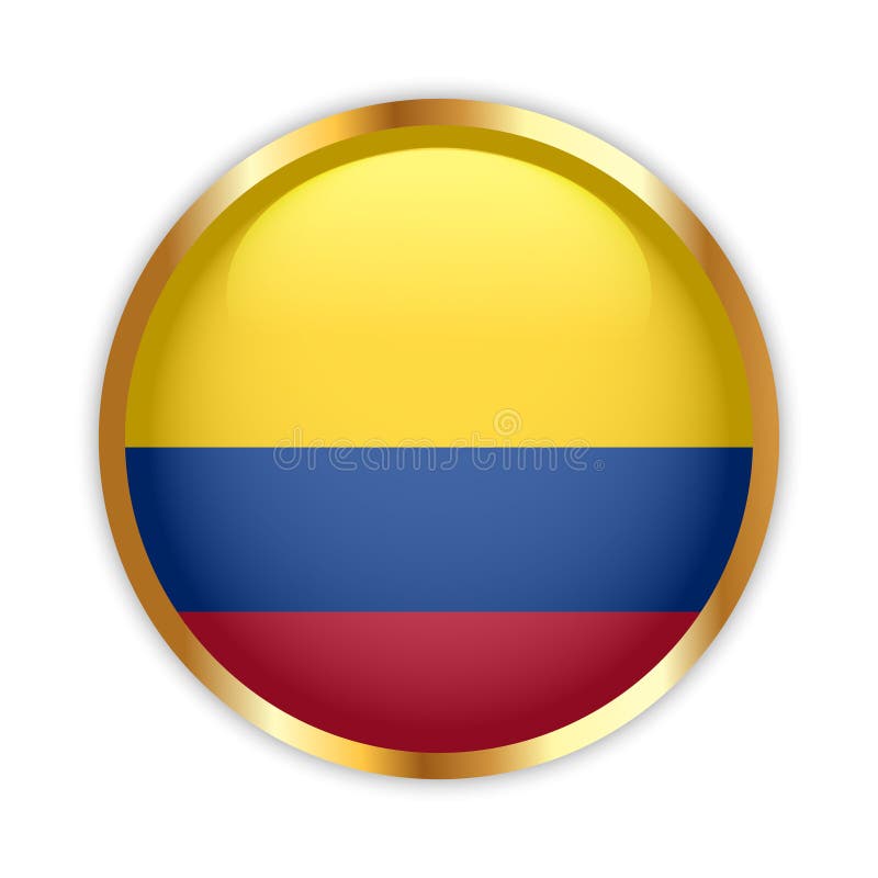 Colombia National Flag Button with Golden Frame. Colombia Round Badge ...
