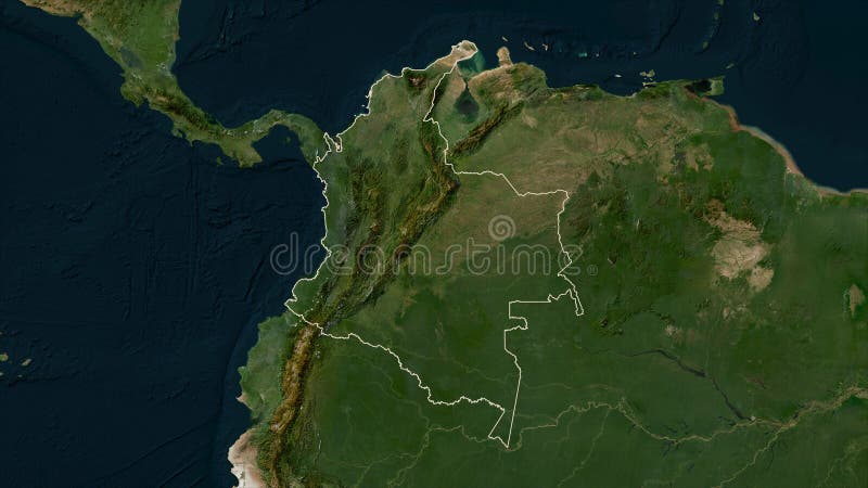 Colombia Outlined. Low-res Satellite Stock Illustration - Illustration ...