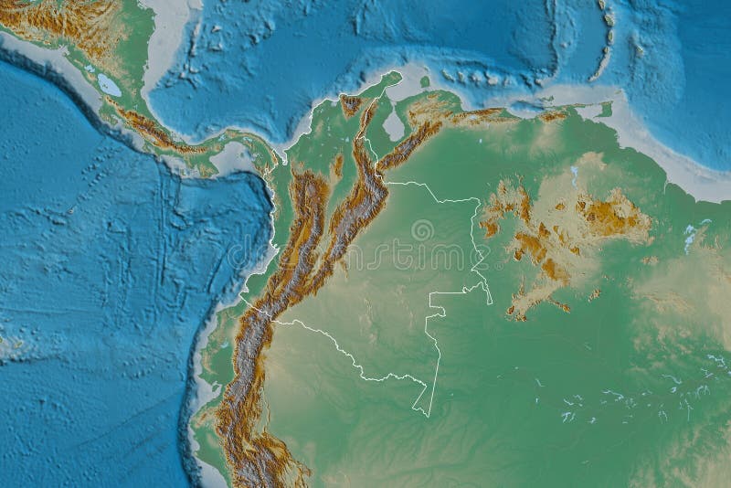 Colombia outlined. Relief stock illustration. Illustration of geography ...