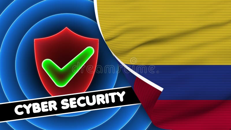 Colombia Realistic Flag with Cyber Security Title Fabric Texture 3D ...