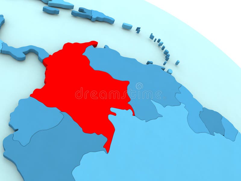 Colombia in Red on Blue Globe Stock Illustration - Illustration of ...