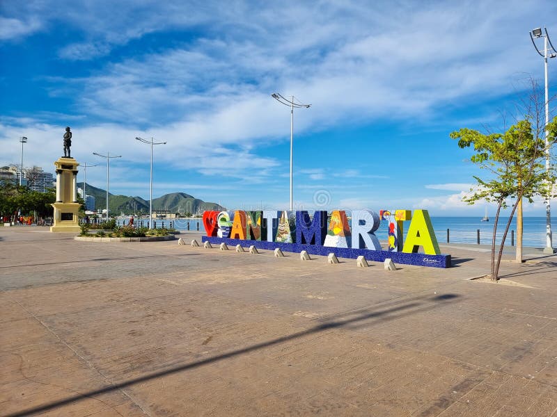 Colombia, Santa Marta, Welcome Sign on the Seafront Editorial Stock ...