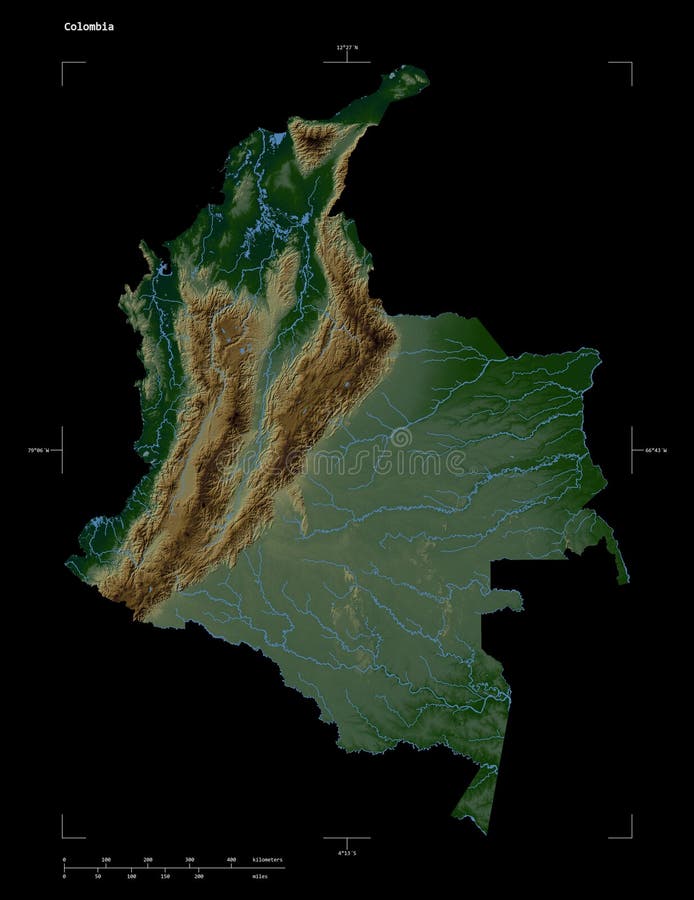 Colombia Shape on Black. Physical Stock Illustration - Illustration of ...