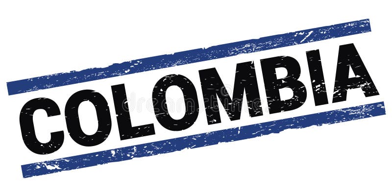 COLOMBIA Text on Black-blue Rectangle Stamp Sign Stock Illustration ...