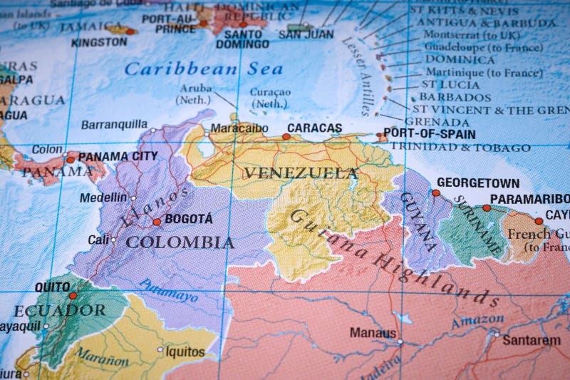 Colombia Venezuela on the World Map Close Up Stock Photo - Image of ...