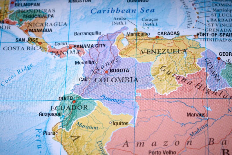 Colombia Venezuela on the World Map Close Up Stock Photo - Image of ...