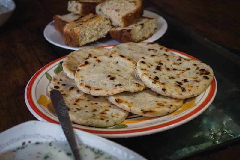 Colombian Breakfast of Broth with Arepa Stock Image - Image of protein ...