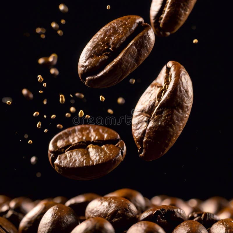 Colombian Coffee Beans Floating in Slow Motion. Illustration Created ...